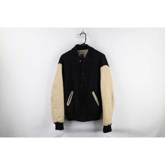 Vintage | Jackets & Coats | Vtg 6s 70s Streetwear Mens 44 Distressed Wool Leather Varsity ...